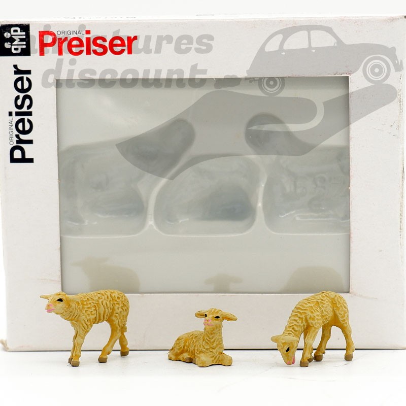 Figurines 3 Agneaux - Preiser - Elastolin - 1/25ème en boite