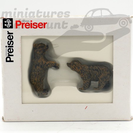 Figurines 2 oursons bruns - Preiser - Elastolin - 1/25ème en boite