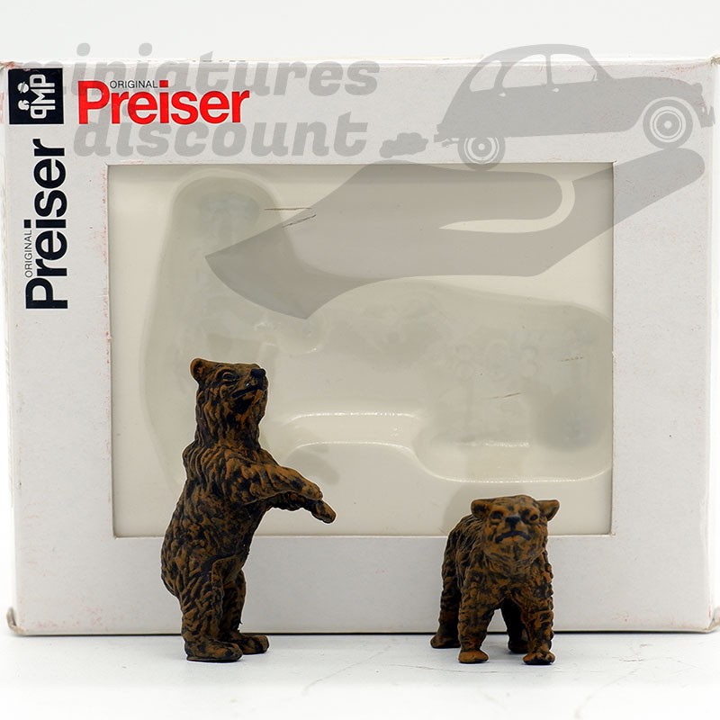 Figurines 2 oursons bruns - Preiser - Elastolin - 1/25ème en boite